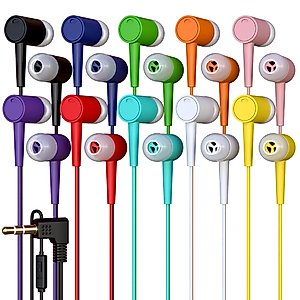 10 Pack Bulk Headphones, Wired Earbuds for Kids, Teens, Adults, Affordable In-Ear with Microphone, 3.5mm Plug, Perfect for Schools, Classrooms, Libraries, Multipack for Wholesale, Multi Color