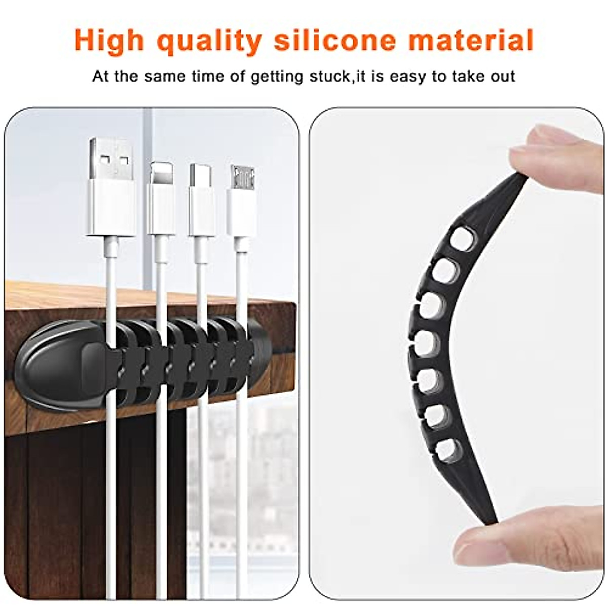 DASIGJID Cable Organizer Cord Holder - 6 Packs Desk Self Adhesive Cable Management Clips for USB Charger Nightstand Power Cord Mouse Wire for Car Office Home