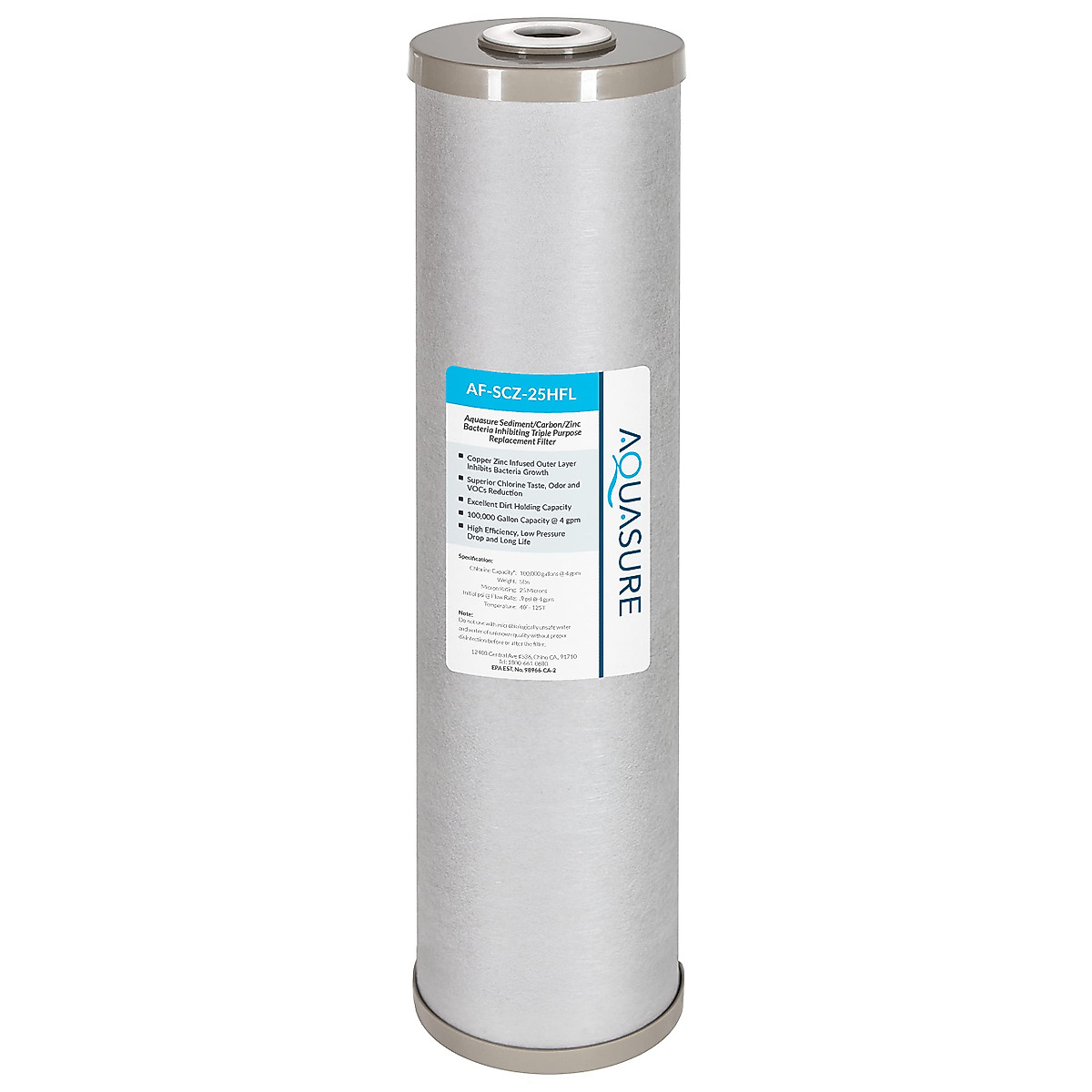 Aquasure Fortitude V2 Series | Sediment/Carbon/Zinc Bacteria Inhibiting Triple Purpose Replacement Filter - Large