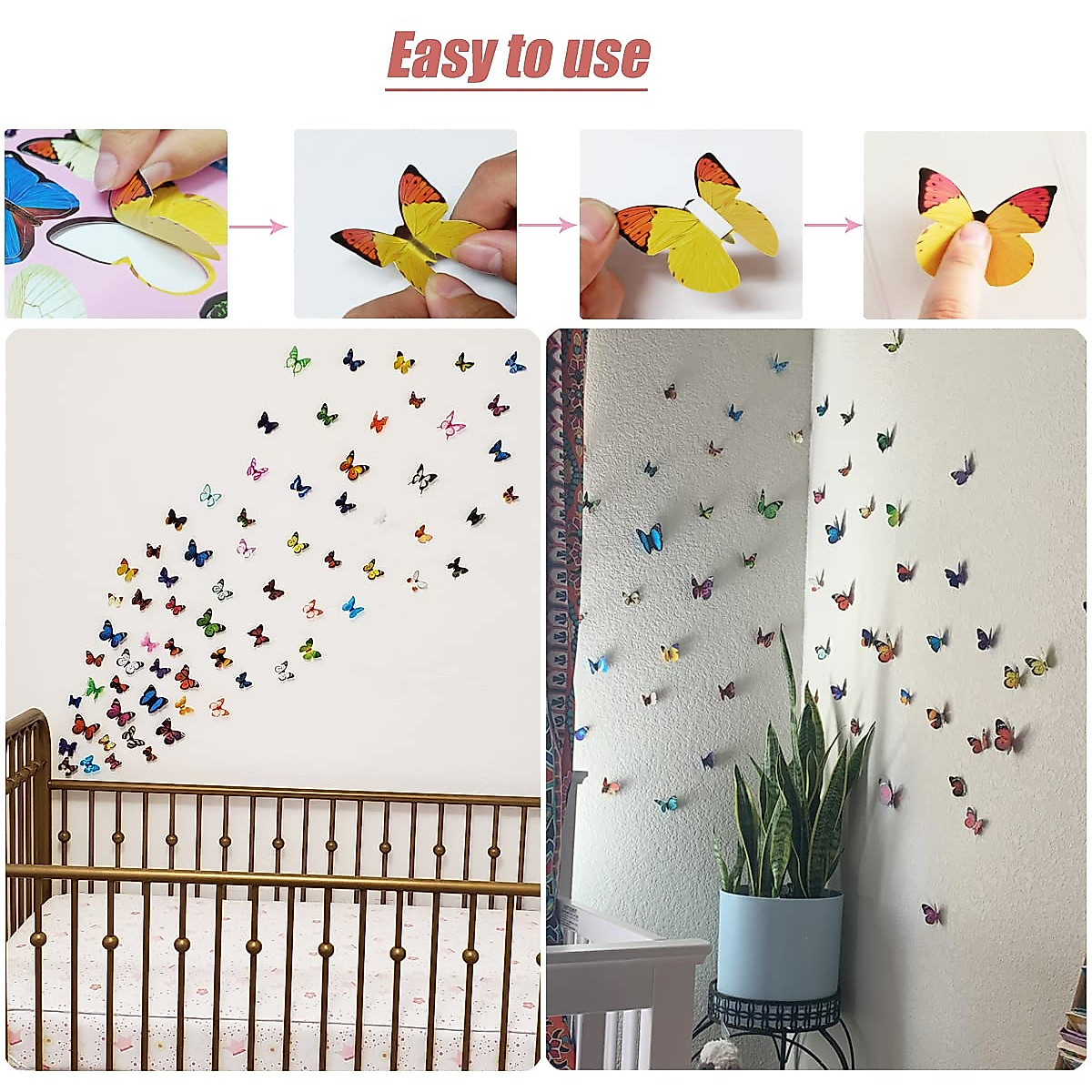 100 PCS Butterfly Dragonfly Wall Sticker, 3D Butterflies Decor Dragonfly Butterfly Decals for Removable Mural Stickers Home Bedroom Decoration
