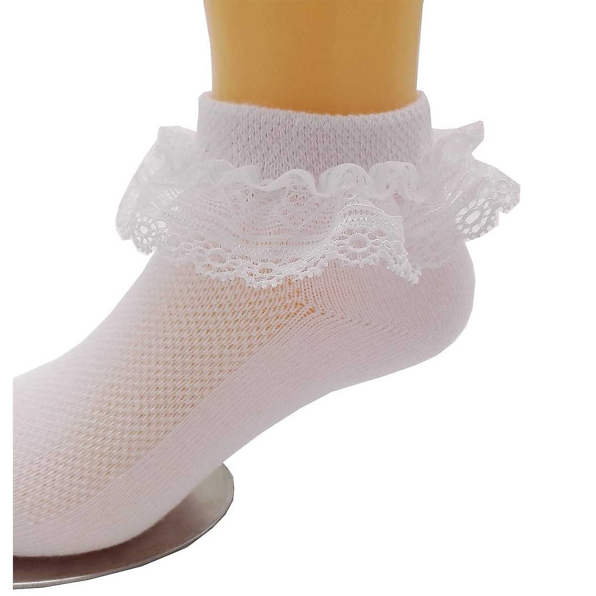 Xiyadun Girls Ruffle Lace Eyelet Frilly Ankle Dress Socks for Infant/Toddler/Girl(Black,White,Pink,5-7 Years)