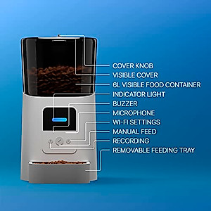 PUREVACY Automatic Cat Feeders with App. 6L Capacity Automatic Cat Food Dispenser with Programmable Timer, Voice Recorder. WiFi Cat Feeder Automatic. Automatic Pet Feeder for Dry Food