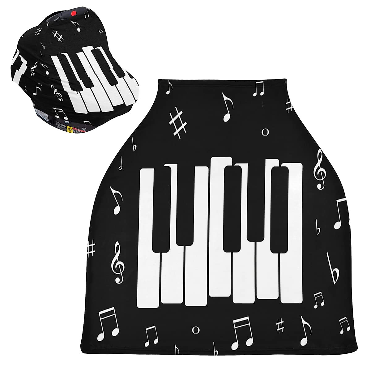 Music Icon with Piano and Musical Notes Baby Car Seat Covers Canopy Nursing Cover Breastfeeding Scarf Soft Breathable Stretchy Coverage Infant Stroller Cover Multi Use for Boys Girls Babies