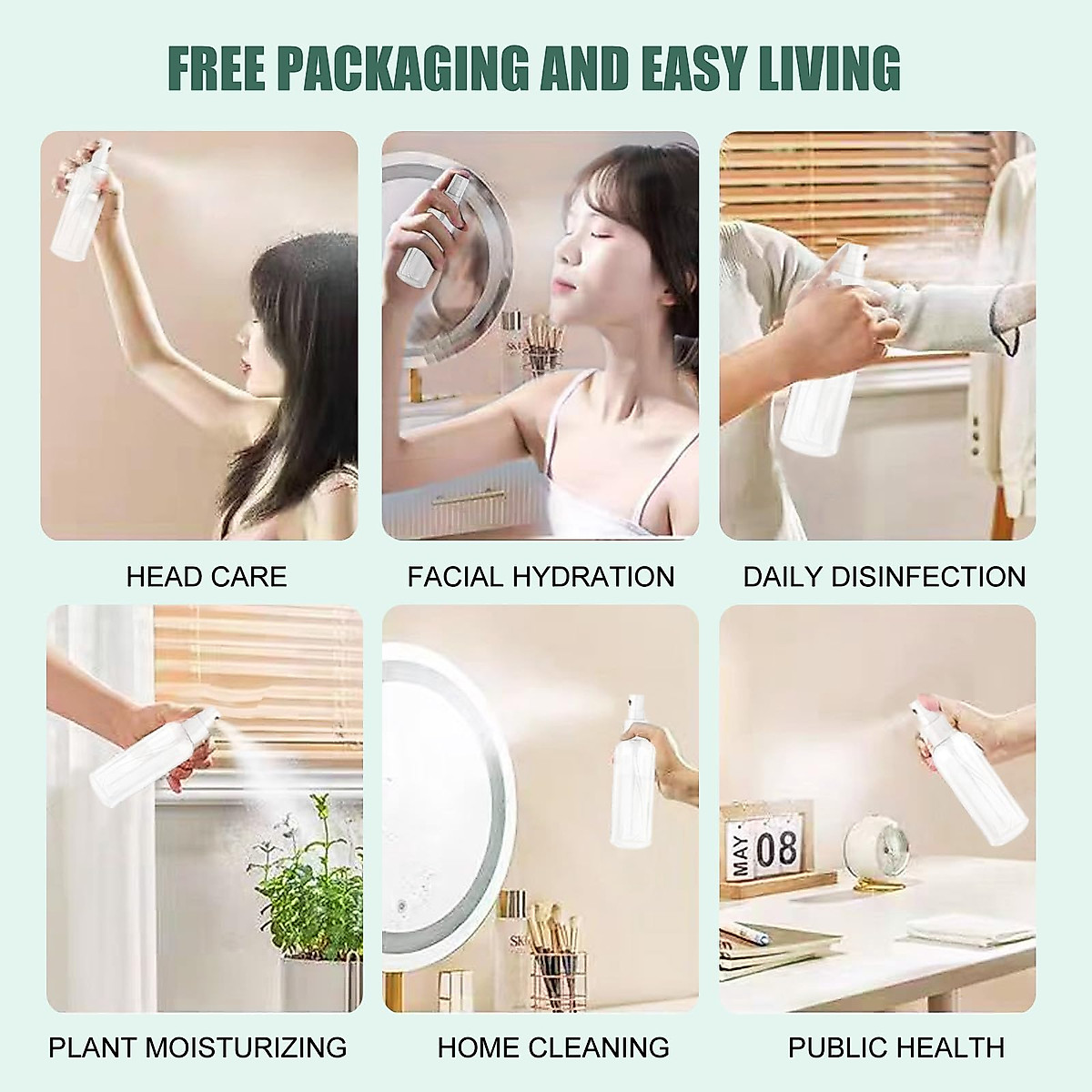 HAALII Small Spray Bottle, Spray Bottles, Clear Empty Fine Mist Plastic Mini Travel Bottle Set, Small Refillable Containers, 2 * 50ml, 2 * 100ml