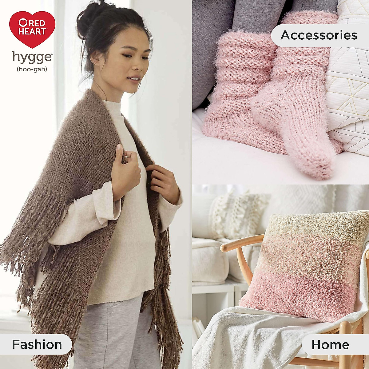 Red Heart Hygge Yarn, 3 Pack (8 Ounce), Pearl 3 Count