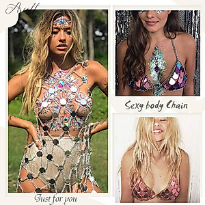 Asooll Sexy Multi-Layered Crystal Leg Body Chains Fashion Sparkly Belly Hip Skirts Tassel Waist Chains for Women and Girls (Gold)