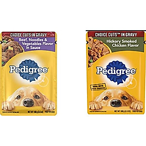 Pedigree Dog Food Wet Bundle,Choice cuts in Gravy,Assorted Flavors Filet,Beef Chicken. Soft Dog Food.Total 10 Pouches,Plus a 01 Nature's Choice Pressed Bone 01 ILC Buy Magnets Fridge. 3.5 Ounce