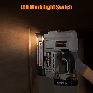 WORKSITE Cordless Brad Nailer, 18 Gauge 2 in 1 Cordless Nail Gun/Staple Gun with 2.0A Battery, Fast Charger, LED Light for Upholstery, Carpentry and Woodworking Projects