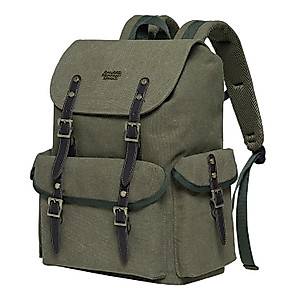 KAUKKO Vintage Casual polyster and Leather Rucksack Backpack(03-CANVAS ARMYGREEN)