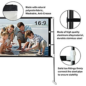 Projector Screen with Stand, Foldable Movie Screen Outdoor Indoor Projection Screen for Home Theater Backyard Cinema Party Office Travel, 16:9 4K HD Rear Front Projection Movies Screen, 89 inch