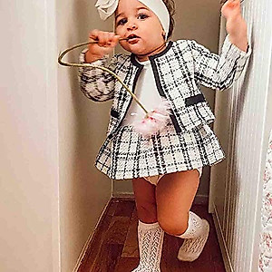 2Pcs Toddler Baby Girls Kid Long Sleeve Plaid Cardigan Coat Outwear +Plaid Dress Tutu Skirt Princess Party Formal Outfits (Gray and White Plaid Coat + Tutu Dress, 4-5T)