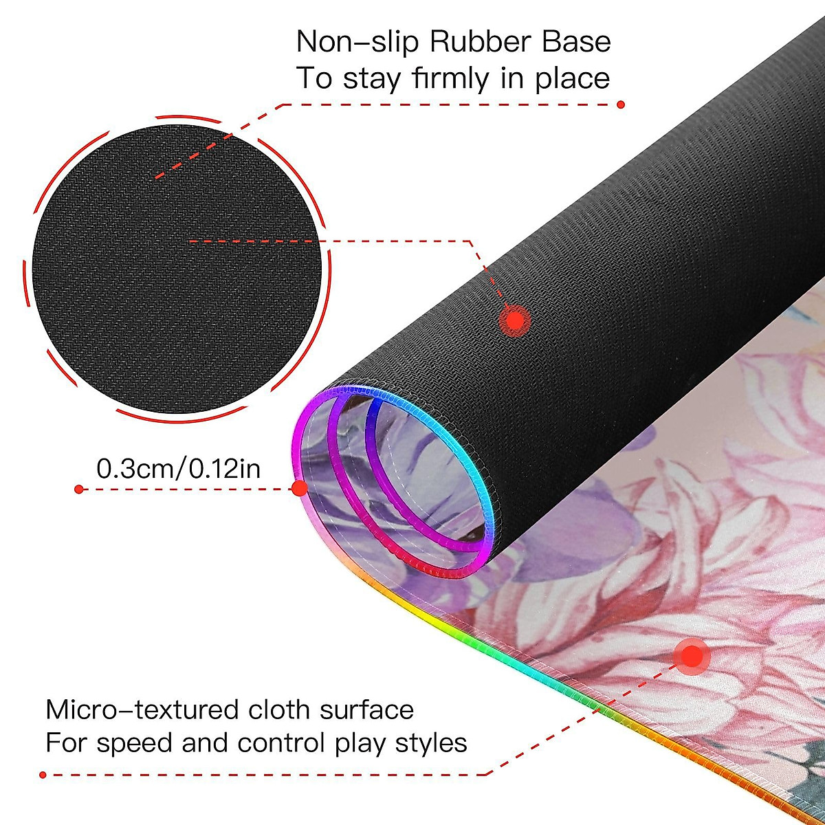 VKPSCHJ Wireless Charging Mouse Pad Watercolor Chrysanthemum Peony Rose RGB Gaming Mouse Mat 15W Fast Charging, Extra Large Computer Keyboard Mat with Non-Slip Rubber Base for Mobile Phone,PC, Lapto
