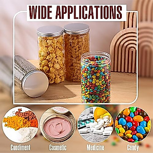 Dandat 16 Pcs Clear Plastic Jars with Lids 30 oz Bottles Containers Plastic Mason Jars Plastic Canisters Cylinders Storage Kitchen and Household Organization Cup for Dry Goods, Spice, Honey, Food