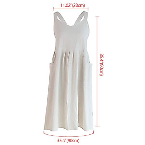 NEWGEM Cotton Linen Criss Cross Back Apron with Pockets for Women Japanese Korean Cute Style Smock Pinafore for Kitchen Cooking Baking Gardening Painting Beige