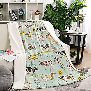 Cow Blanket, Cow Print Blanket, Cow Decor Bedding Throw Blanket, Spring Summer Sunflower Farmhouse Throw Blanket, Cow Gifts for Cow Lovers, Throw Blankets for Bed Sofa Travel Couch 50''x 60''