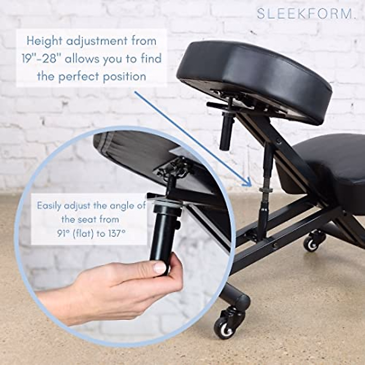Sleekform Adjustable Seat Angle and Height Kneeling Chair, Ergonomic Posture Stool Chairs for Office and Home - Thick Comfortable Cushions, Wheels