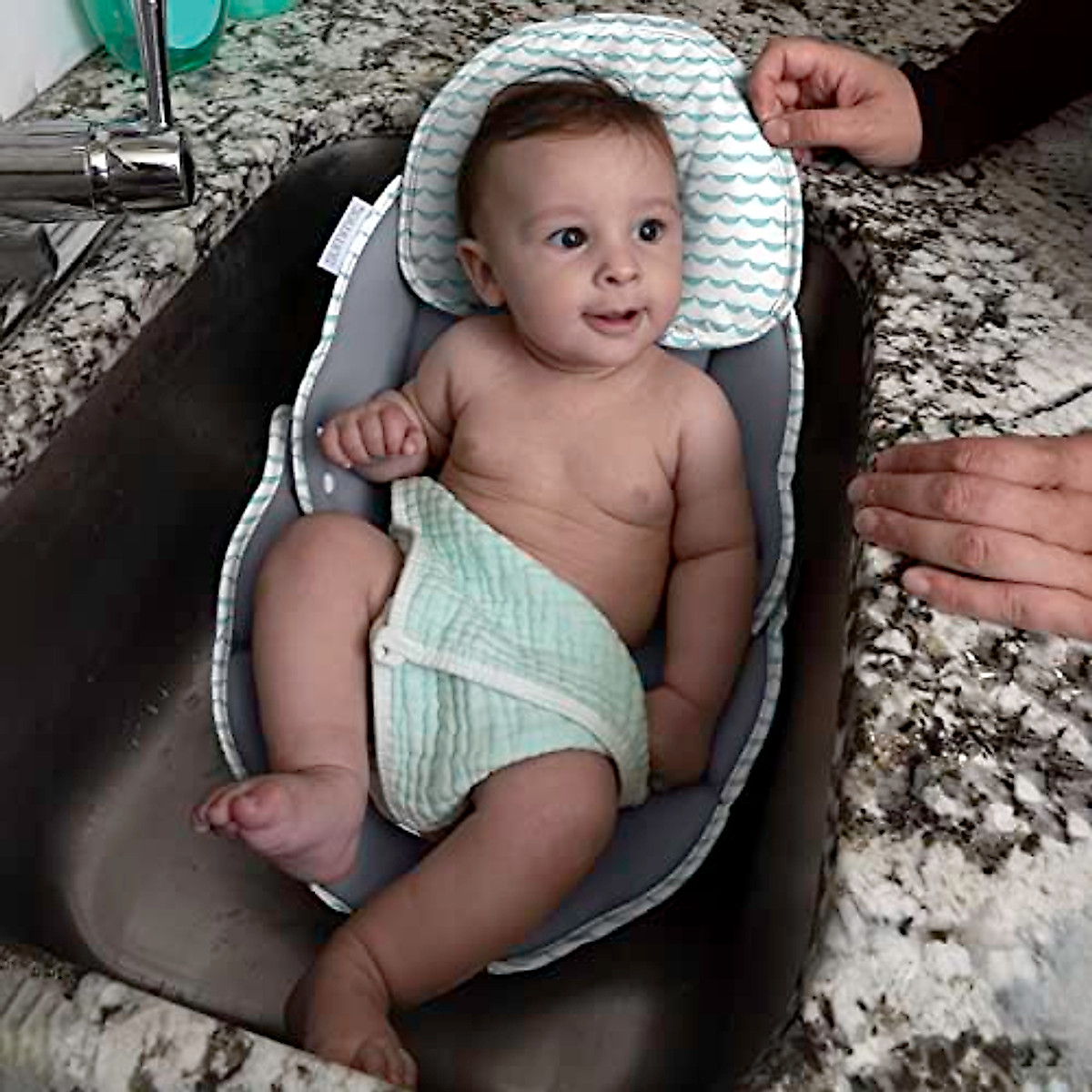 Summer Pure Support in-Sink Bather – Bathe Newborns up to 6 Months with Confidence Right in The Sink - Compression-Molded Foam Baby Bath Sink Cushion is Adjustable and Includes Anti-Slip Grips