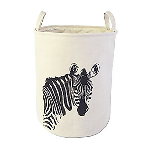 MAGILONA Home Laundry Basket Zebra Round Thick Cotton Linen Collapsible White Storage Basket (Zebra)