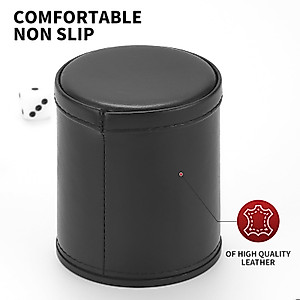 RERIVER 5 Pack PU Leather Dice Cup Set with 6 Dot Dices Felt Lined Quiet Shaker for Yahtzee Bar Party Family Dice Games,Red/Black