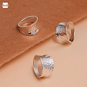 Amberta Women's 925 Sterling Silver Hammered Ring: Size 8.5