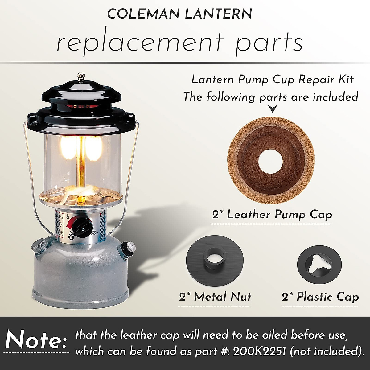 3000005094 For Coleman Lantern Stove Pump Cup Replacement Kit with Leather Pump Cap,Metal Nut and Plastic Cap for Air Seal (Compatible with Coleman Multiple Models)-2 Pack