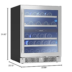 Zephyr Presrv 24" Wine Fridge ADA Dual Zone Under Counter - Countertop Mini Wine Cooler Cellars Small Cabinet Wine Refrigerator Home Bar Chiller Freestanding with Glass Door - 37 Bottles 750ml