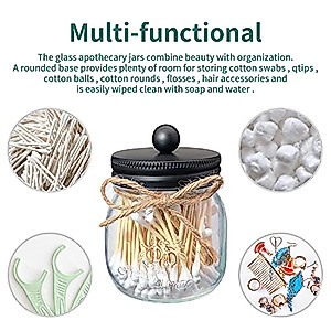 DICOBEE Qtip and Cotton Ball Holder Set, Clear Jars for Bathroom Storage, Glass Apothecary Jars Bathroom Canisters for Cotton Swabs,Rounds,Bath Salts,Makeup Sponges, Large Vanity Jars with Lids 2 Pack