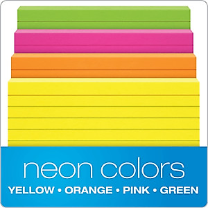 Oxford Neon Index Cards, 3" x 5", Ruled, Assorted Colors, 300 Per Pack (81300EE)
