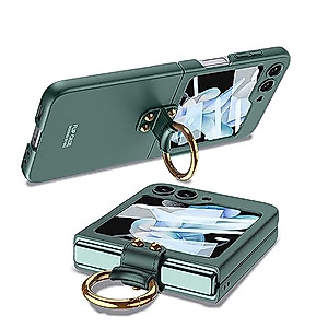 DALUZ Design for Galaxy Z Flip 5 Case 5G 2023, Slim Thin Z Flip 5 Case with Ring Kickstand Back Screen Protector, Raised Bezel Full Protection Samsung Z Flip 5 Case (Green)