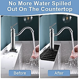 Silicone Faucet Handle Drip Catcher Tray, 2 Pack Silicone Faucet Mat for Kitchen Sink, Sink Splash Guard Behind Faucet, Faucet Drip Catcher to Keep Kitchen Clean and Dry 14.6''x5.4'' (Black)