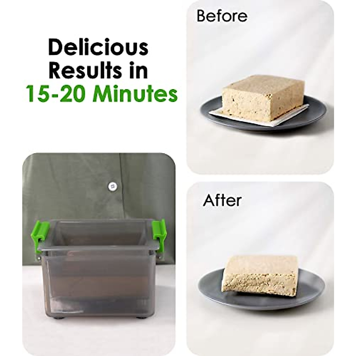 Easy Tofu Press - Remove Water from Tofu in 10-20 Minutes, Vegan-Friendly Food Squeezer, Dishwasher Safe, Improve Tofu Taste, Includes Drip Tray, BPA-Free, with Recipe Book, Mother's Day Gift
