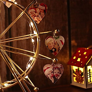 Spinning Ferris Wheel with Personalized 1-12 Heart Photo Custom Metal Desktop Picture Frame with LED Light for Home Décor Christmas Birthday Gifts (Gold)
