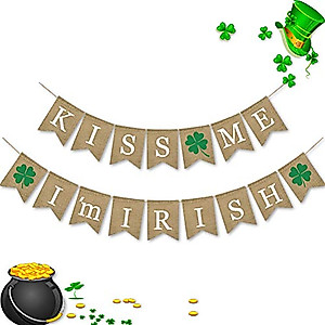 Best Party Decor Amosfun st Patricks Day Decorations for The Home KISS ME I'm Irish Shamrock Burlap Banner Four- Leaf Clover Bunting Garland St. Patrick Day Decorations (C Type)