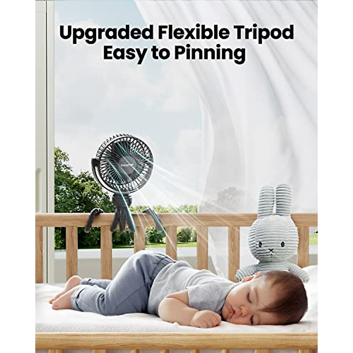 Gaiatop Mini Portable Stroller Fan, Battery Operated Small Clip on Fan, Detachable 3 Speed Rechargeable 360° Rotate Flexible Tripod Handheld Desk Cooling Fan for Car Seat Crib Treadmill Travel Black