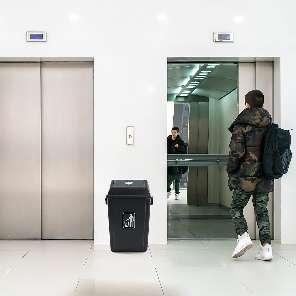 Dehouse 13 Gallon Plastic Trash Can with Swing Lid, 4-Pack Large Kitchen Swing-Top Garbage Can, Gray