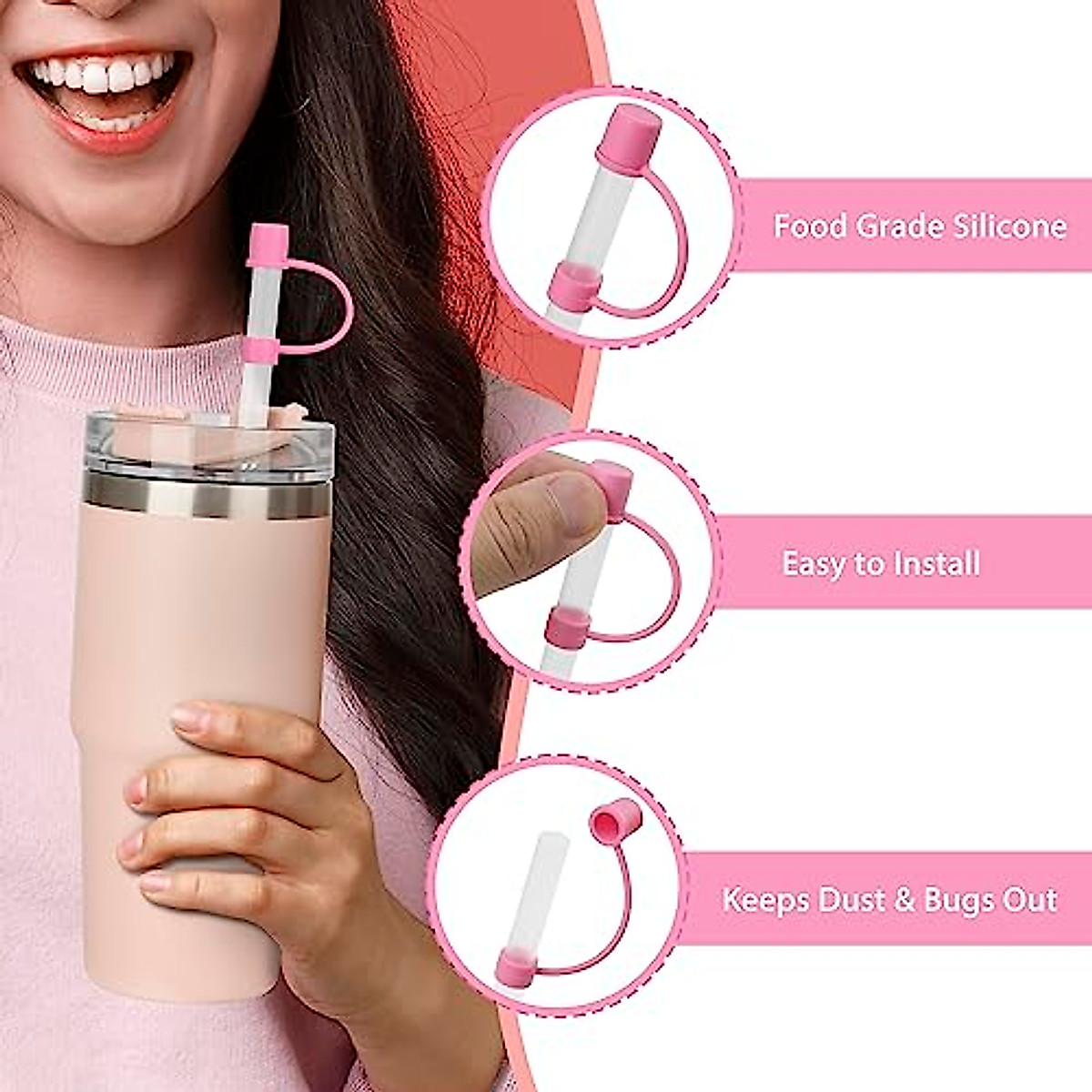 6 Straws with Cover Cap for Stanley Tumbler Replacement - Reusable Straw with Stopper Tips, Perfect for Stanley Cup with Handle H2.0, 14, 20, 30, 40oz Accessories