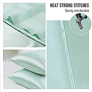 Tyfitb Satin Pillowcase for Hair and Skin, Mint Green Pillowcases Set of 2, Cooling Pillow Cases Queen Size(20×30 Inches), Soft Luxury Satin Pillowcase with Envelope Closure