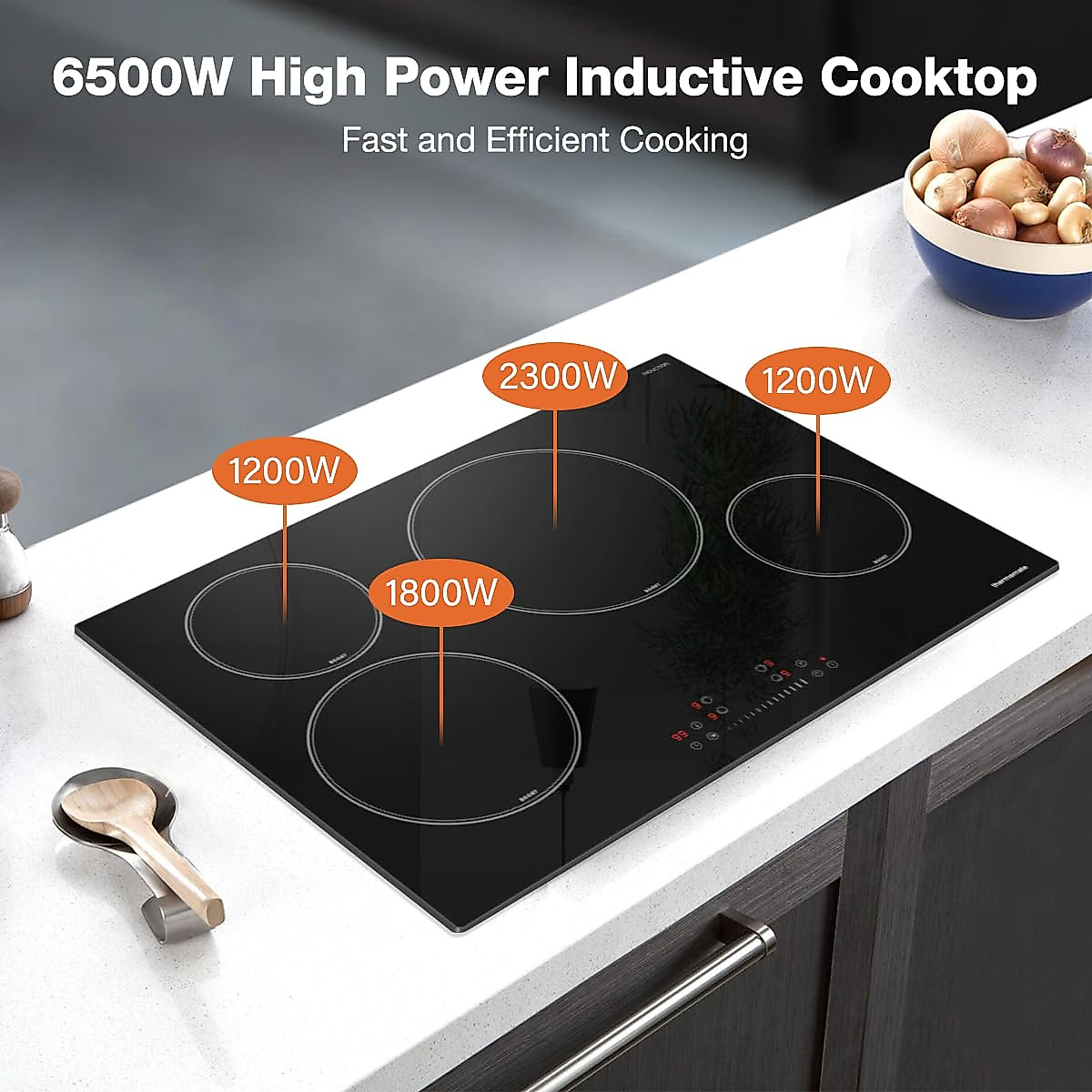 thermomate 30 Inch Induction Cooktop, 6500W Built in Induction Stove Top with 4 Boost Burner, ETL & FCC Certified Electric Cooktop, 9 Heating Level, Timer & Child Lock, Sensor Touch, 240V