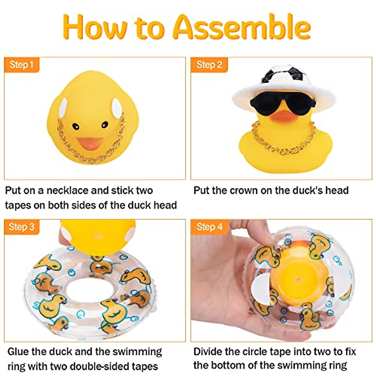 wonuu Car Rubber Duck Car Duck Decoration Dashboard Car Ornament for Car Dashboard Decoration Accessories with Mini Bachelor Cap Necklace and Sunglasses