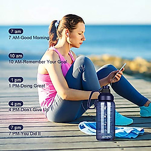 Opard Half gallon Water Bottle with Time Marker, 64oz Motivational Water Jug Large Sports Water Bottle with Straw Handle BPA Free for Gym Fitness (Blue)