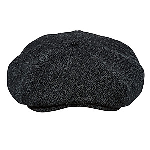 Sterkowski Men's Newsboy Cap | Anthracite Herringbone Tweed Cap with Cotton Lining | Unisex Outdoor HAT for Adults - 58 cm