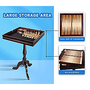 GSE Wooden 3-in-1 Chess Checkers Backgammon Table, Chess Checkers Backgammon Combo Game Set, Wood Chess Table Set for Family Board Games