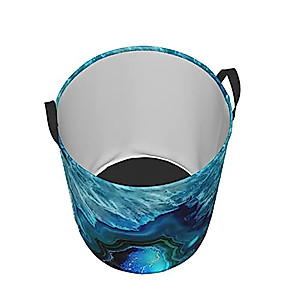 Bright Aqua Blue Turquoise Round Laundry Basket Foldable Storage Bin With Handle Dirty Clothes Hamper For Bedroom For Home,Office,Dorm