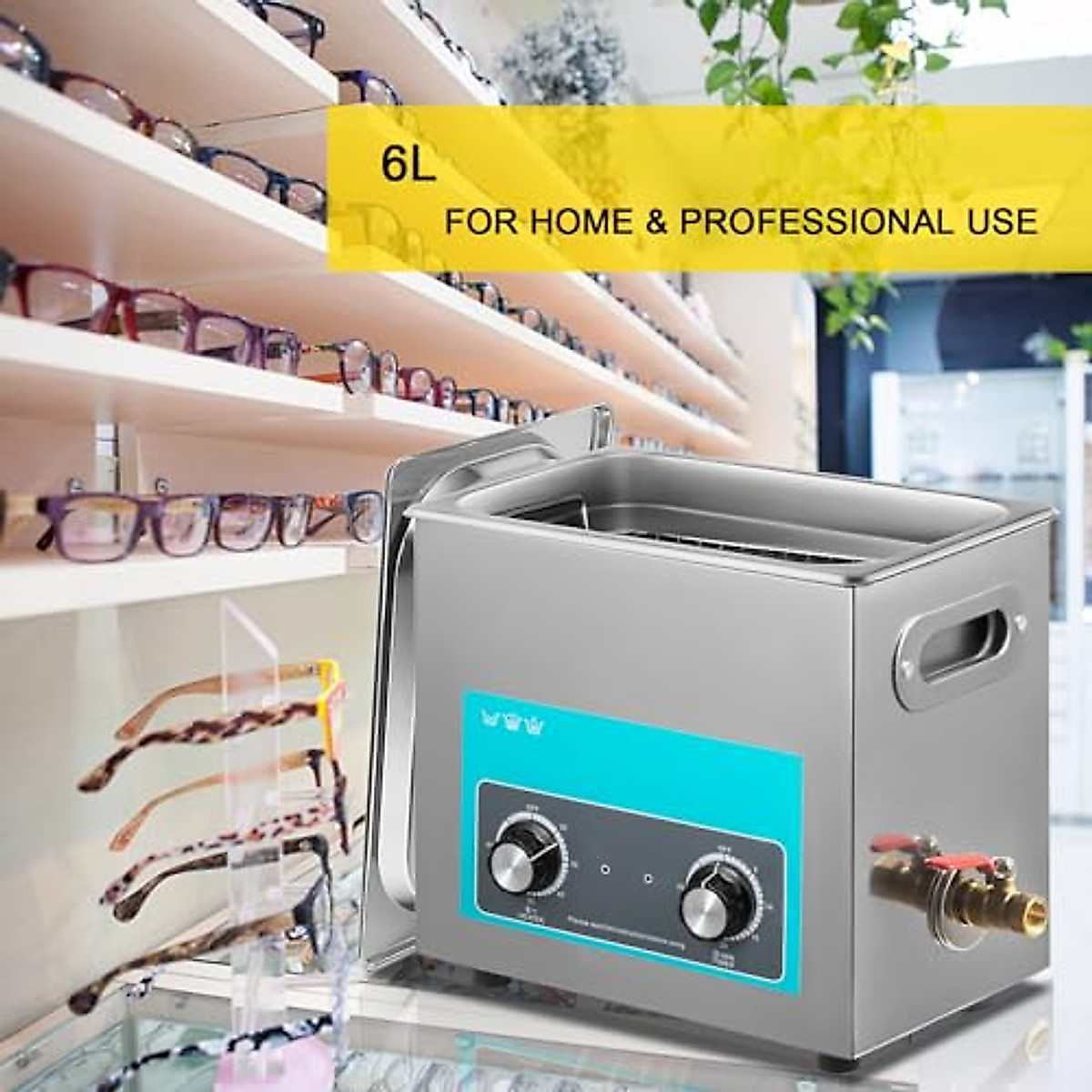 Mophorn 6L Ultrasonic Cleaner 304 Stainless Steel Professional Knob Control Ultrasonic Cleaners with HeaterTimer for Jewelry Watch Glasses Circuit Board Dentures Small Parts Dental Instrument