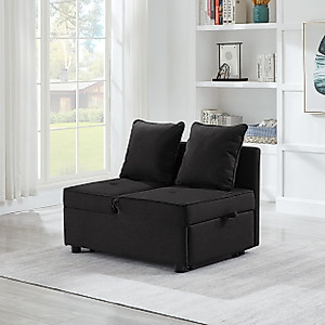 SmartEdge 4 in 1 Convertible Sleeper Chair Bed, Pull Out Small Couch Ottoman Bed with 3-Level Adjust Backrest, Multifunction Futon Chair Recliner Sofa Bed with 2 Pillows for Living Room, Black