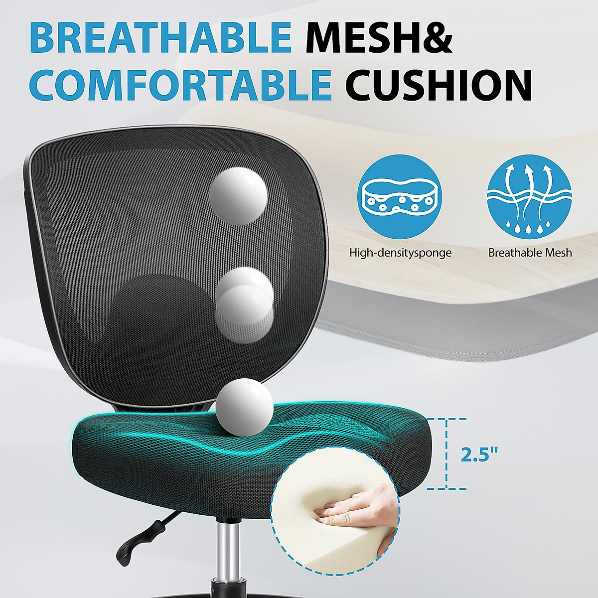 Primy Office Drafting Chair, Ergonomic Tall Desk Chair with Adjustable Height and Footrest Ring, Armless Mid-Back Standing Computer Chair Executive Rolling Breathable Mesh Chair for Art Home Office