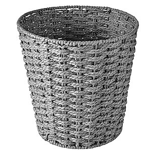 Zuvo Round Wicker Waste Basket Paper Bin - Wicker Trash Basket - Woven Trash Can Rubbish Basket for Bedroom, Bathroom, Offices or Home (Grey)