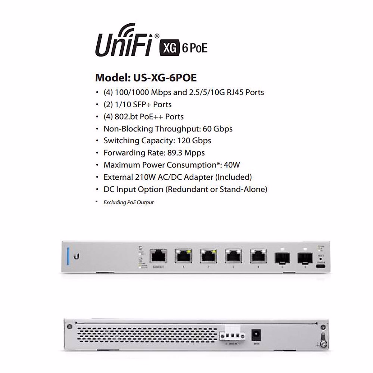 UniFi Switch XG 6PoE US-XG-6POE 10 Gigabit 6-Port 802.3bt PoE++ Layer 2 Manageable