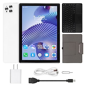 Tablet with BT Keyboard, 10.1 Inch FHD Screen Office Tablet, 8GB RAM 256GB ROM, Octa Core CPU, Dual Camera, WiFi, 2 Card Slots, for Android 12 (US Plug)