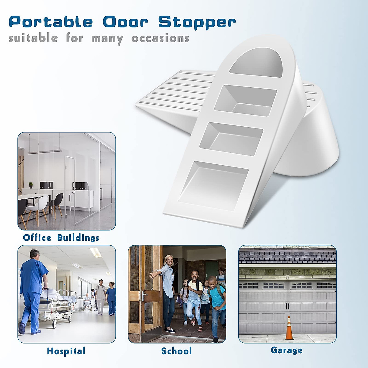 KOLAKO Door Stops, Rubber Door Stopper Wedge, Heavy Duty Extra Large Floor Doorstops for Bottom of Door, Security Big Door Stoppers Wall Protector, 2 Pack (White)